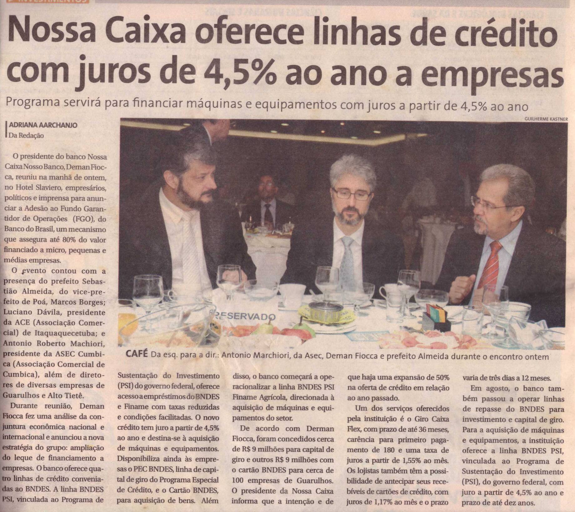 "Nossa Caixa oferece linhas de crédito com juros de 4,5% ao ano a ...